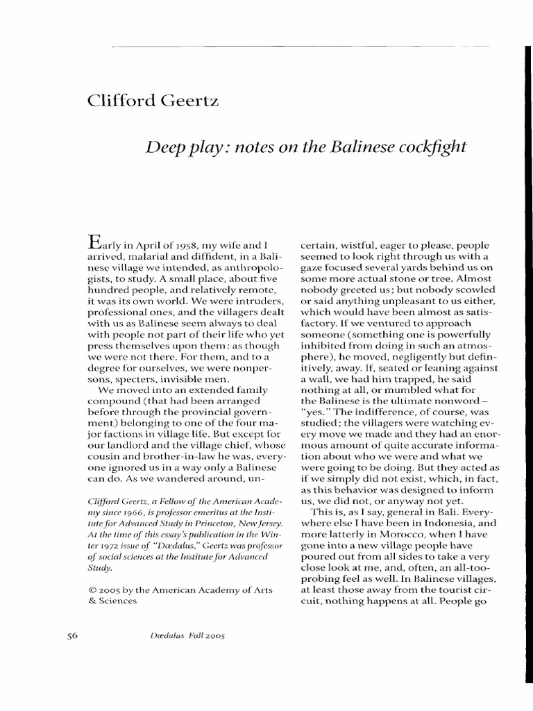 Geertz - Deep Play Journal | PDF