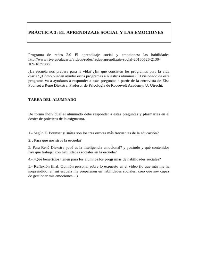 Práctica 3 - Las Emociones - Comprensión, Expresión, Regulación y Uso ...