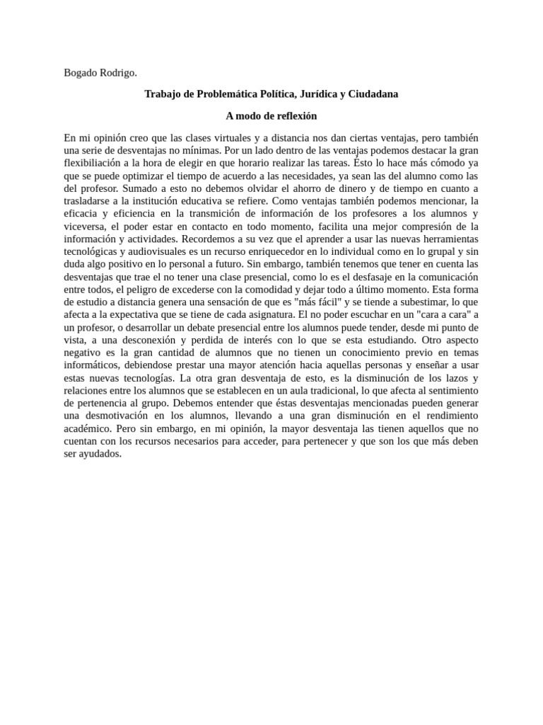 Bogado Rodrigo, A Modo de Reflexión | PDF | Aprendizaje