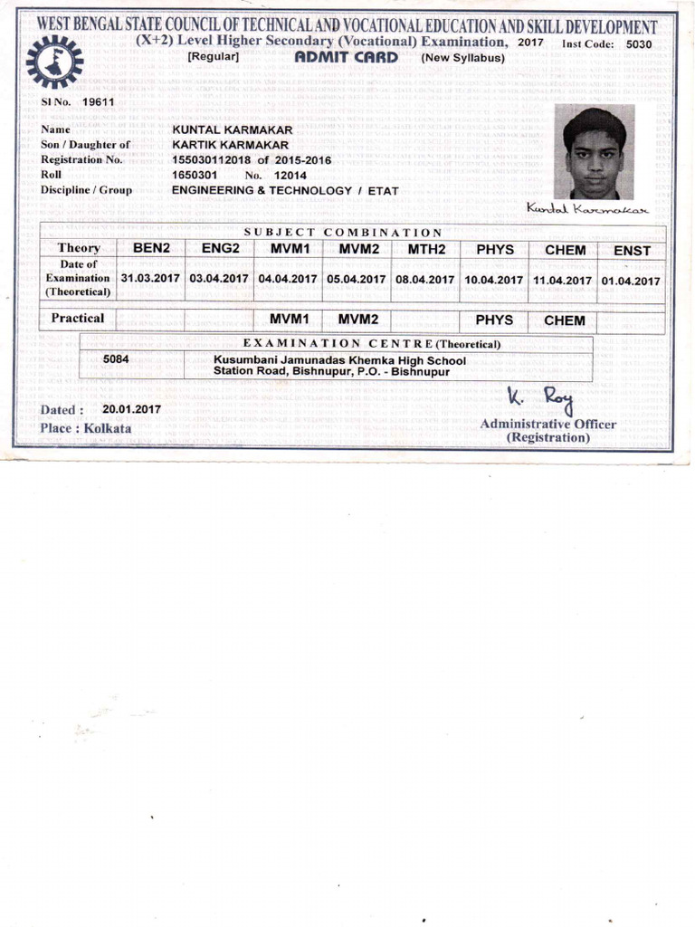 10 + 2 Admit Card | PDF