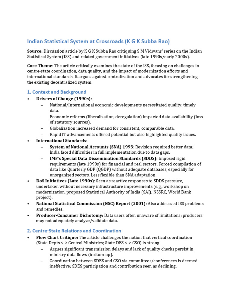 Unit 2 - Reading 2 - Subba Rao | PDF | Data | National Accounts
