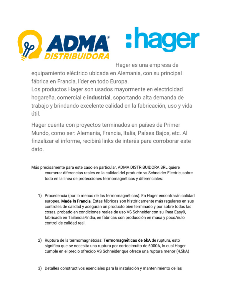 Comparativa Hager vs Schneider Electric | PDF
