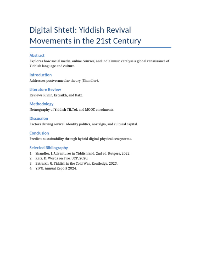 Yiddish Language Revival in Digital Age | PDF