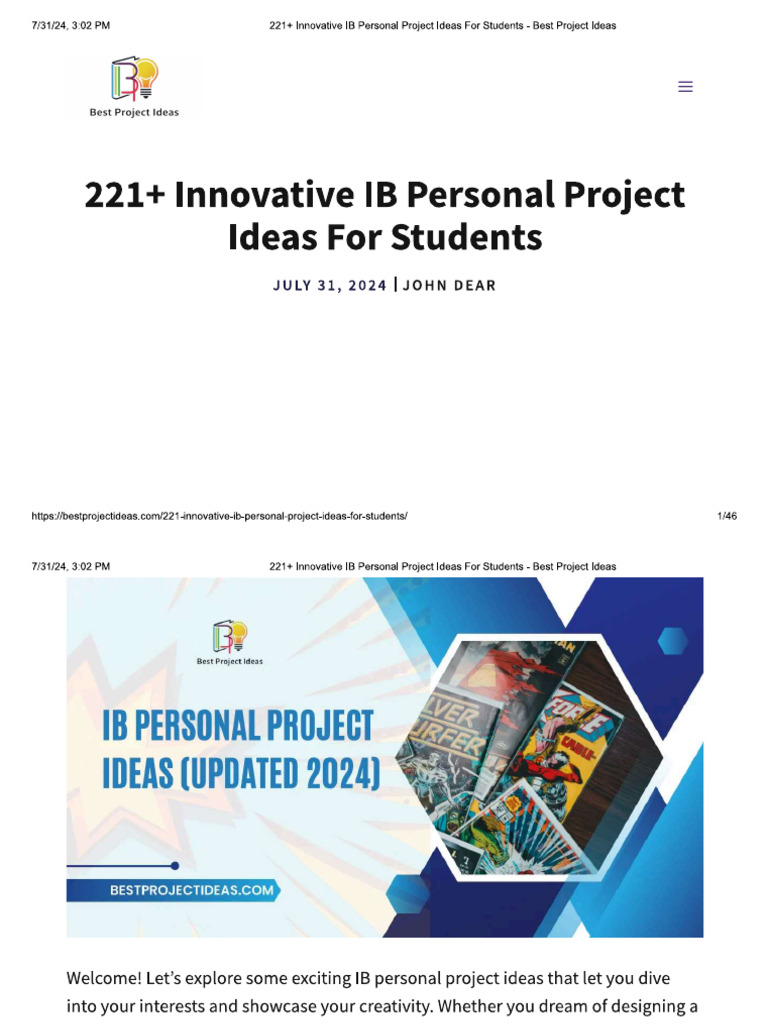 IB Personal Project Ideas 1 | PDF