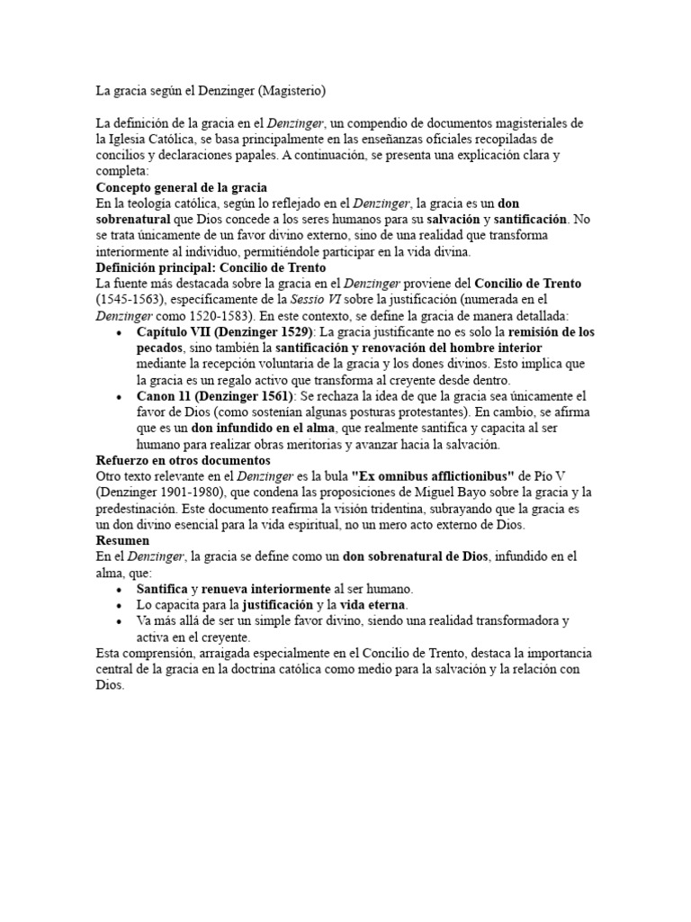 La Gracia Según El Denzinger | PDF | Gracia divina | Justificación (teología)