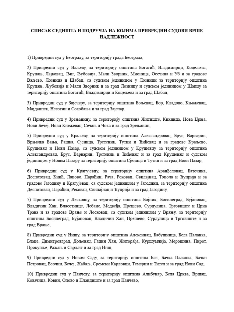 Spisak Privredni Sudovi | PDF