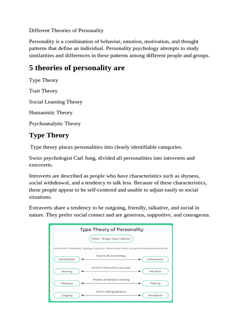 Different Theories of Personality | PDF | Personality Psychology ...