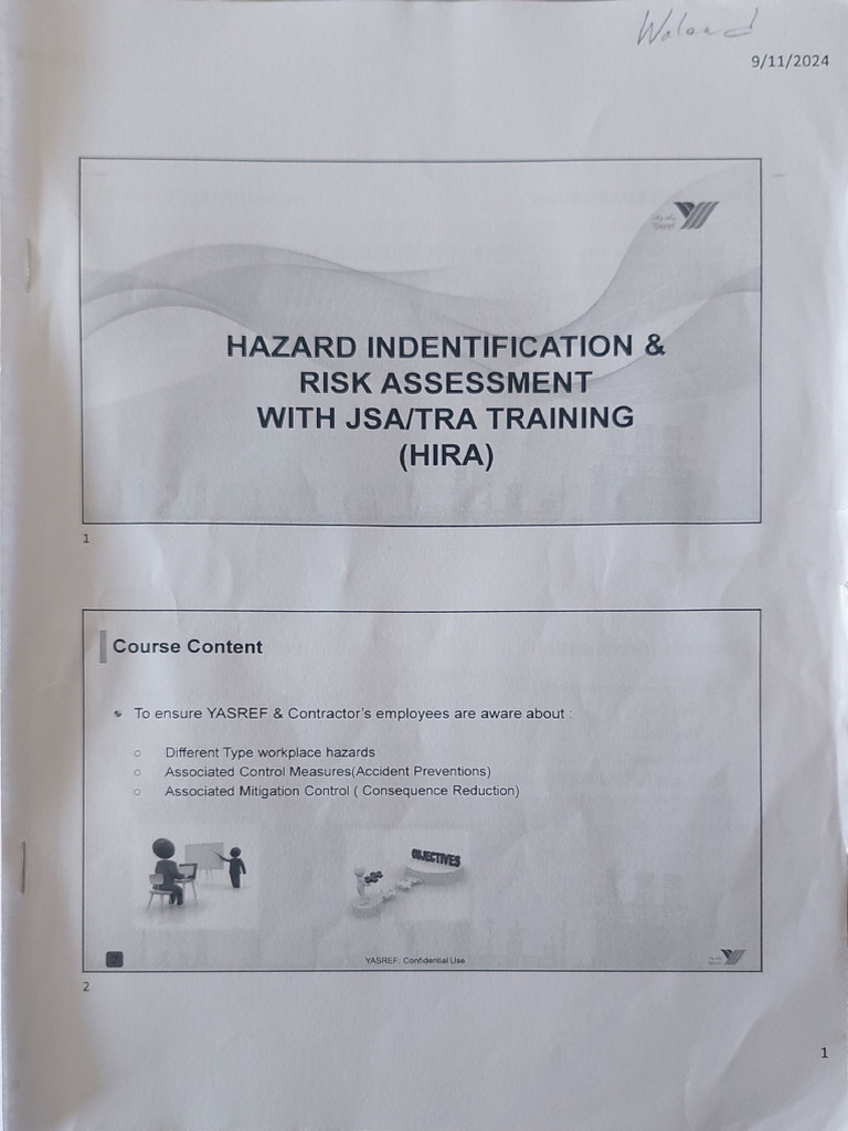 YASREF HIRA JSA Hazard Identification Risk Assessment | PDF