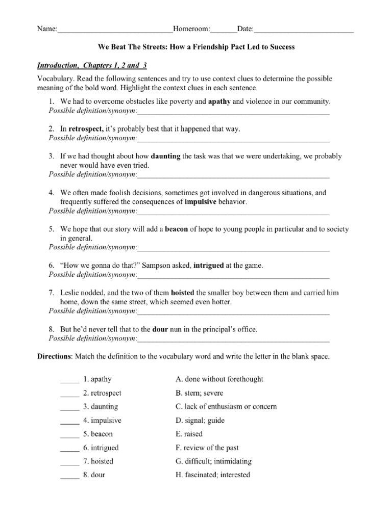 We Beat The Streets Chapter Tests | PDF