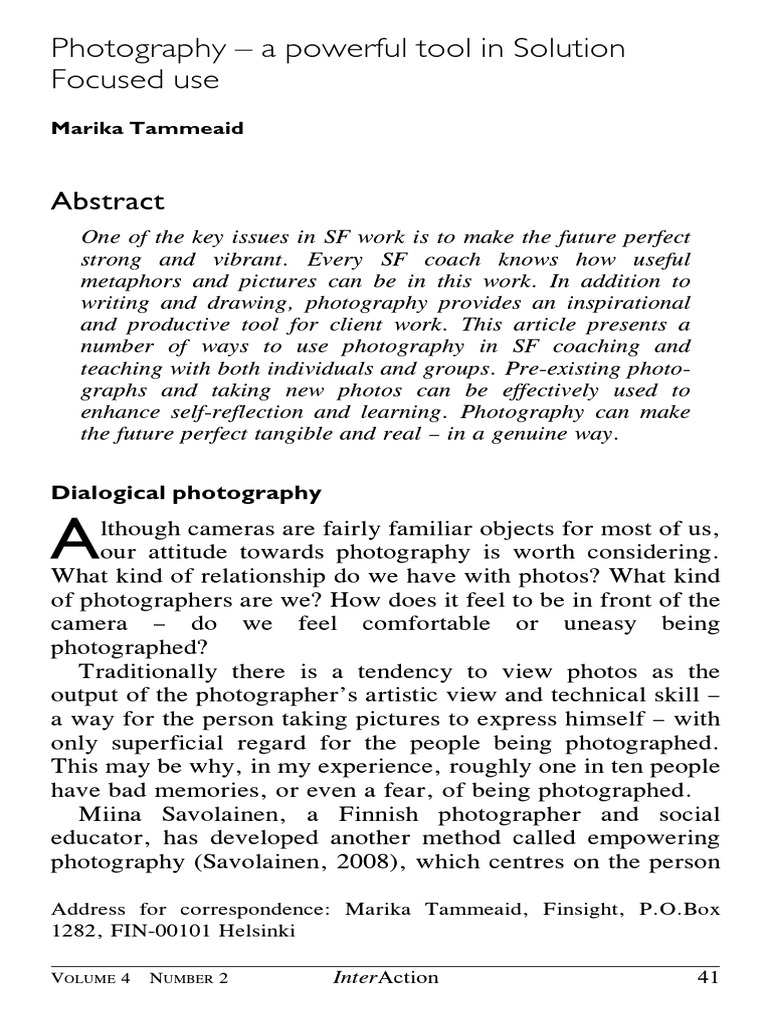 Photography Solution Focused | PDF | Psychotherapy | Psychological Concepts