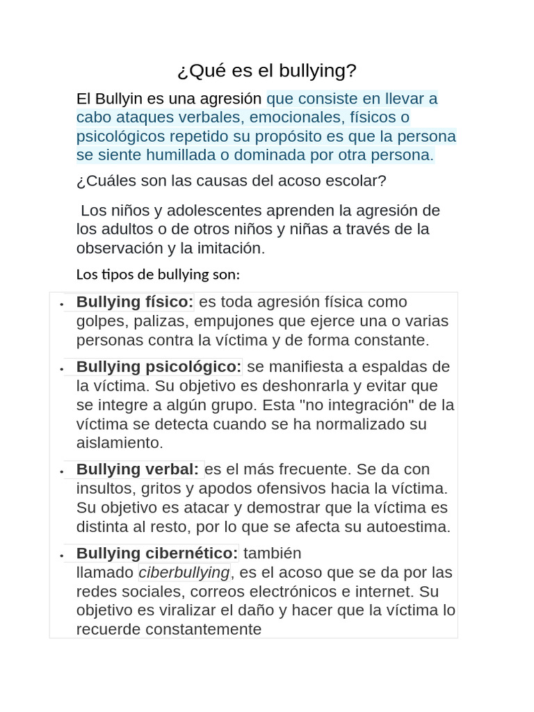 Tipos y causas del bullying | PDF