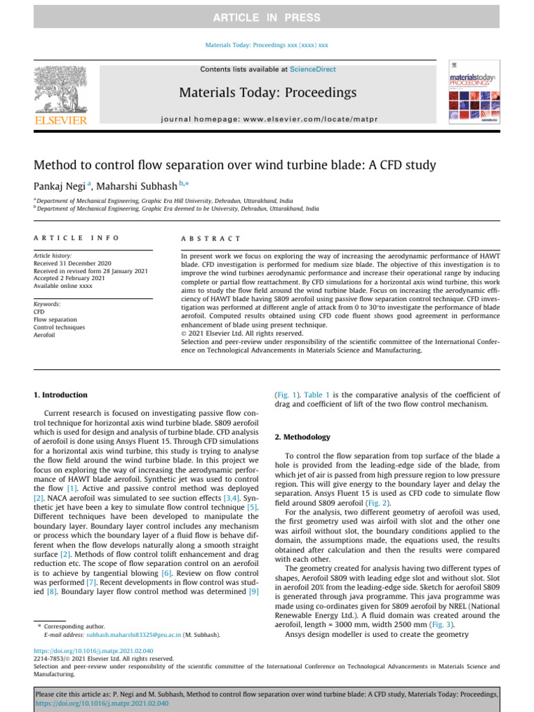 CFD Study on Flow Control for HAWT Blades | PDF | Airfoil | Lift (Force)