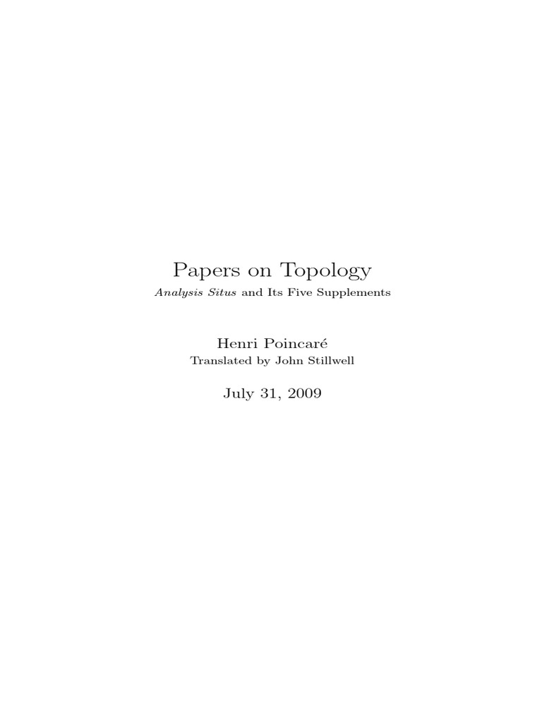 (History of Mathematics 37) Henri Poincaré - Papers On Topology ...