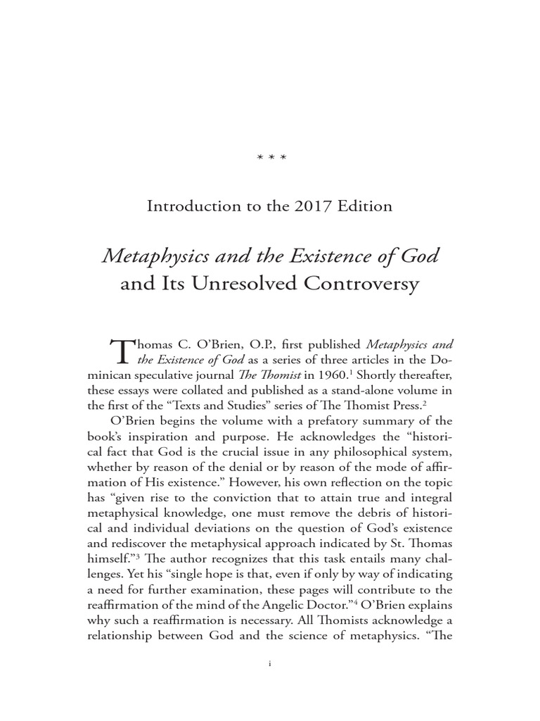 Thomas C Obrien Metaphysics and The Exis | PDF | Thomism | Thomas Aquinas