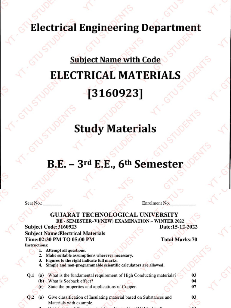 Electrical Materials-3160923 GTU IMP | PDF