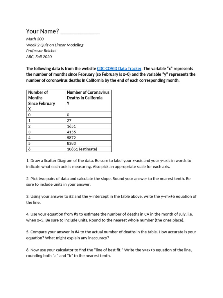 Week 2 Quiz On Linear Modeling | PDF