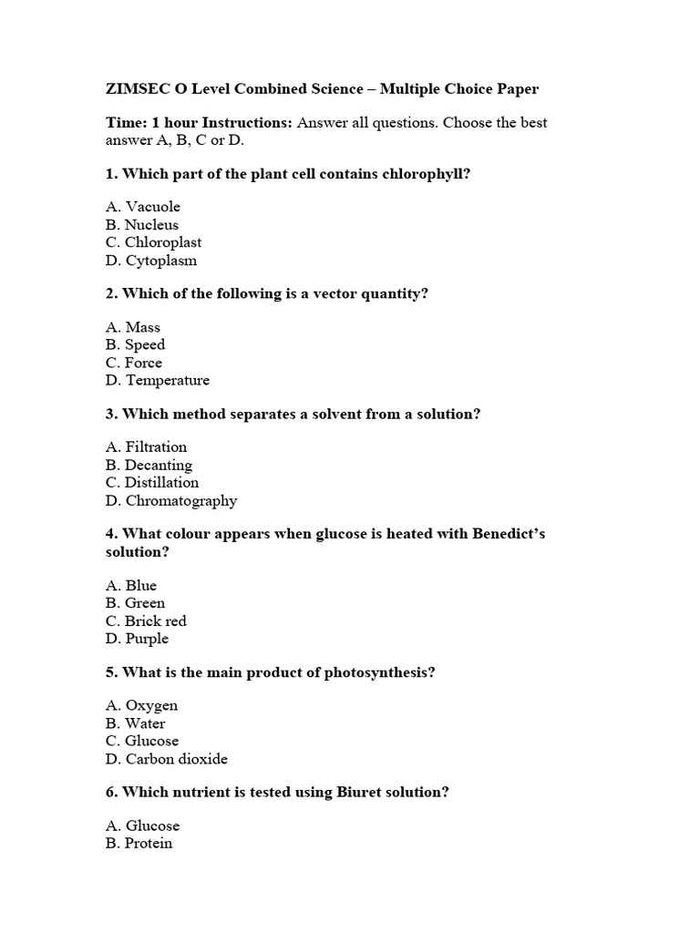 Combined Science Paper 1 (May 2024) | PDF | Blood | Cell (Biology)
