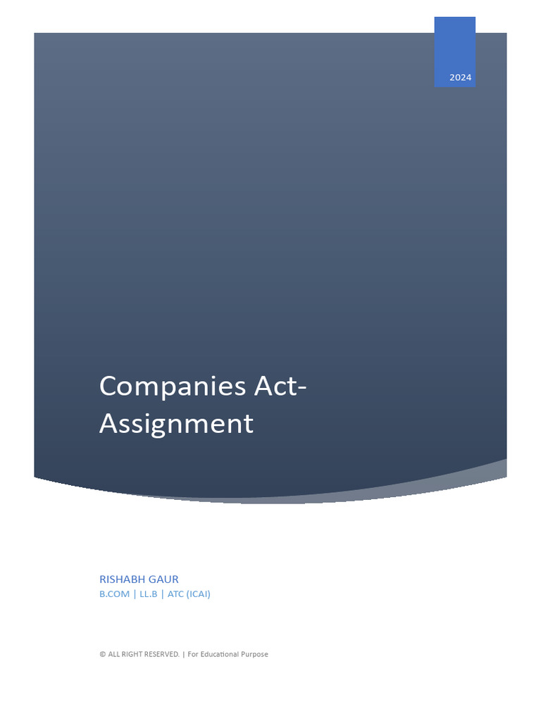 Companies Act Assignment | PDF | Dividend | Piercing The Corporate Veil