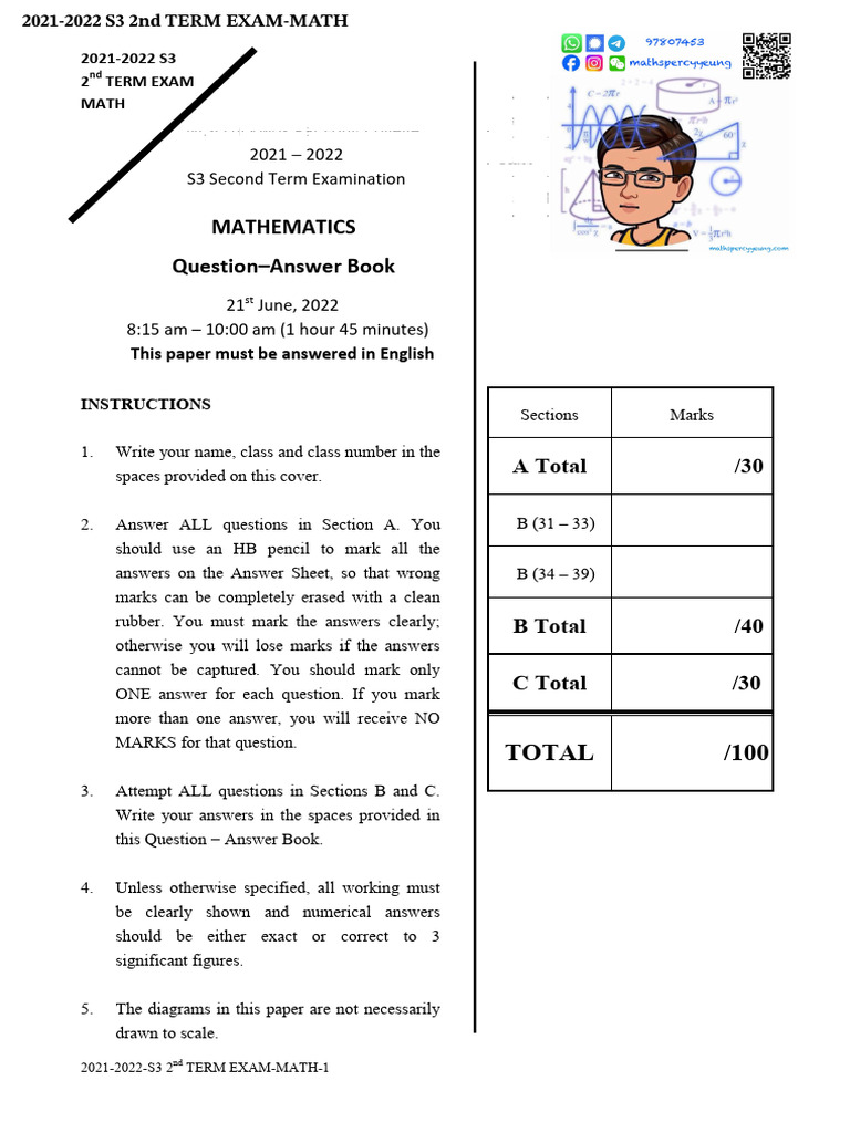 2021-2022-S3-2nd-Term-Exam-Math 2 | PDF | Interest | Elementary Geometry