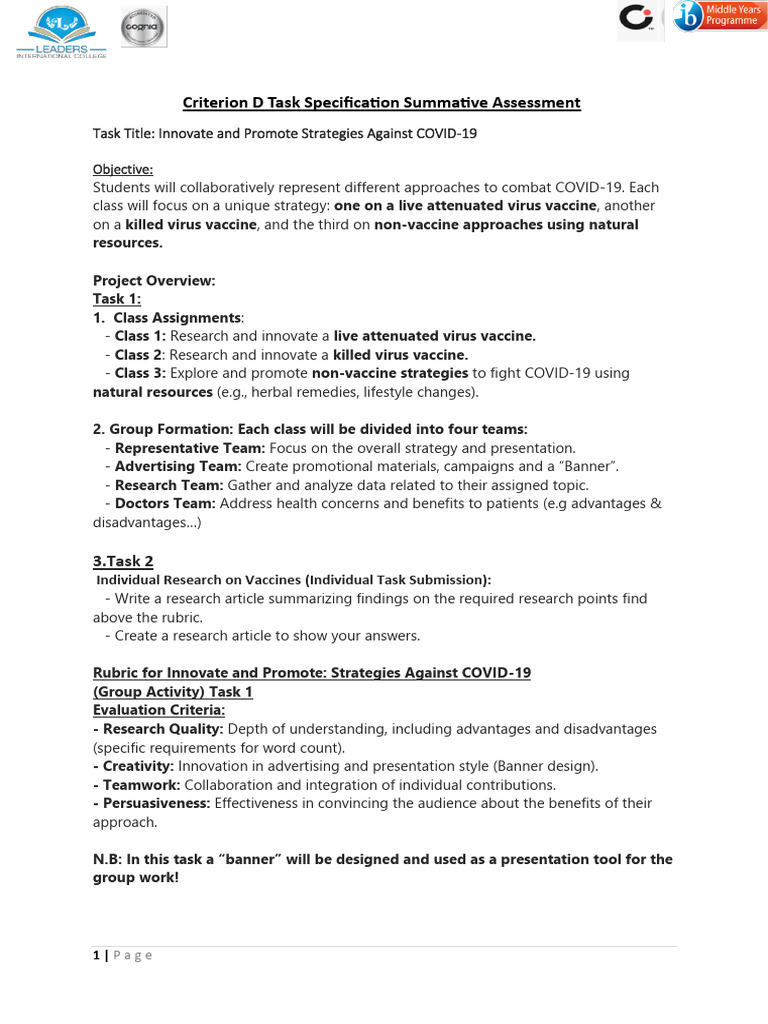 Criterion D T3 Summative Assessment | PDF | Learning | Human Communication