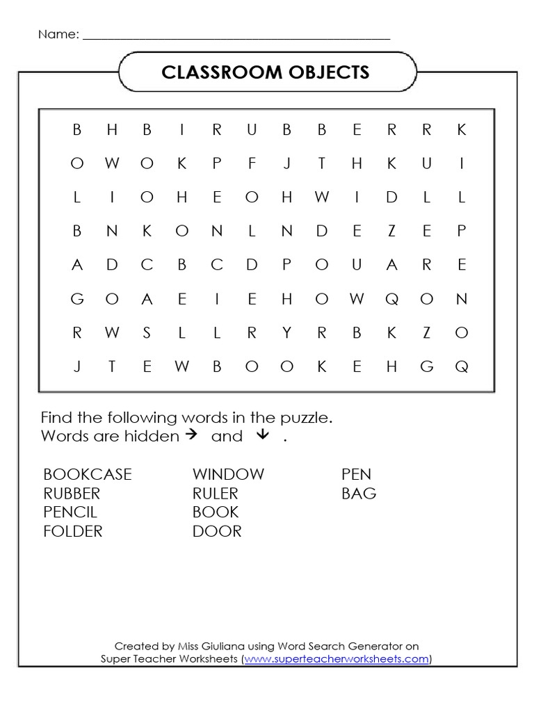 Super Teacher Worksheets CLASSROOM OBJECTS | PDF | Word Search | Word ...