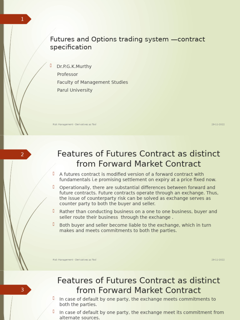 Module 1 Topic 5 Futures and Options Trading System - Contract ...