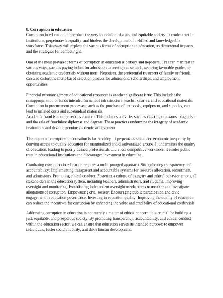 Combating Corruption in Education | PDF | Corruption | Economies