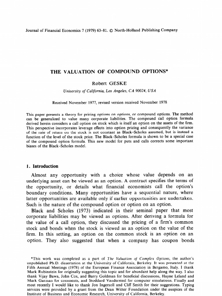 Valuation of Compound Options | PDF | Black–Scholes Model | Option ...