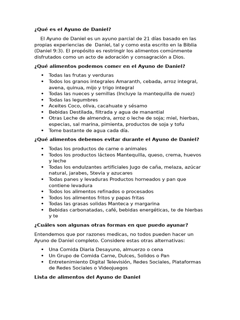 Guía del Ayuno de Daniel: Alimentos y Reglas | PDF | Alimentos | Panes