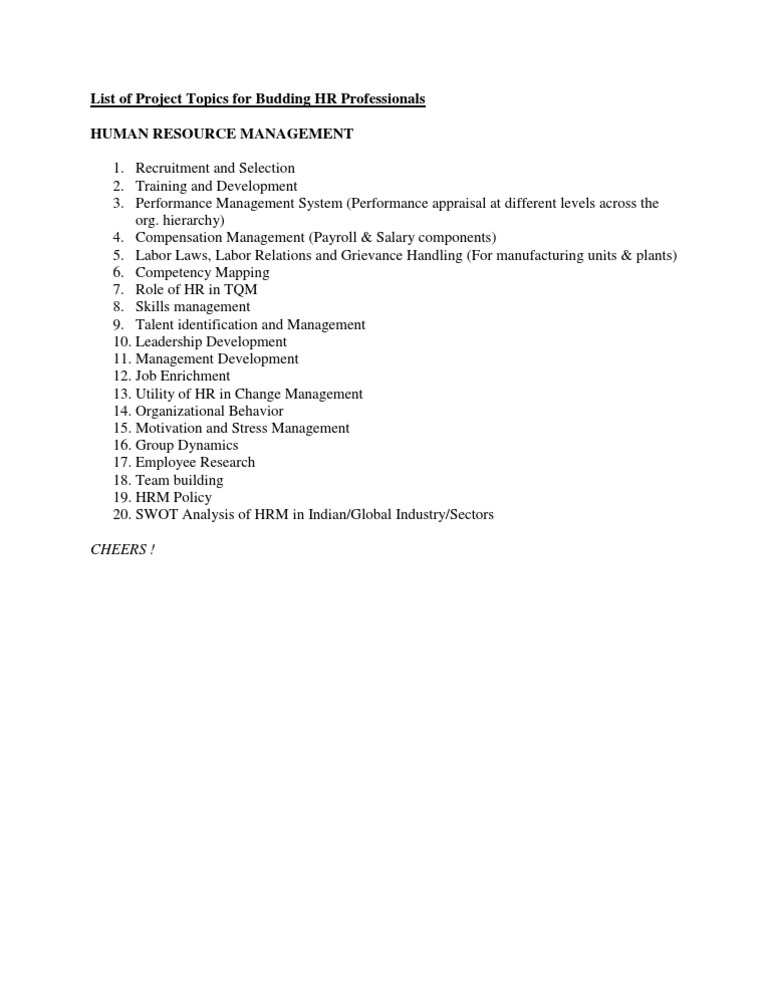 HR Project Topics for Professionals | PDF