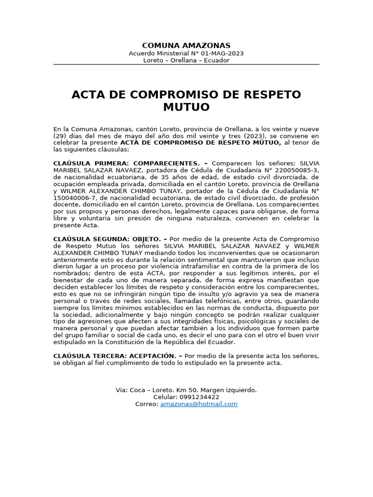 Modelo de Acta de Respeto Mutuo | PDF | Gobierno | Justicia
