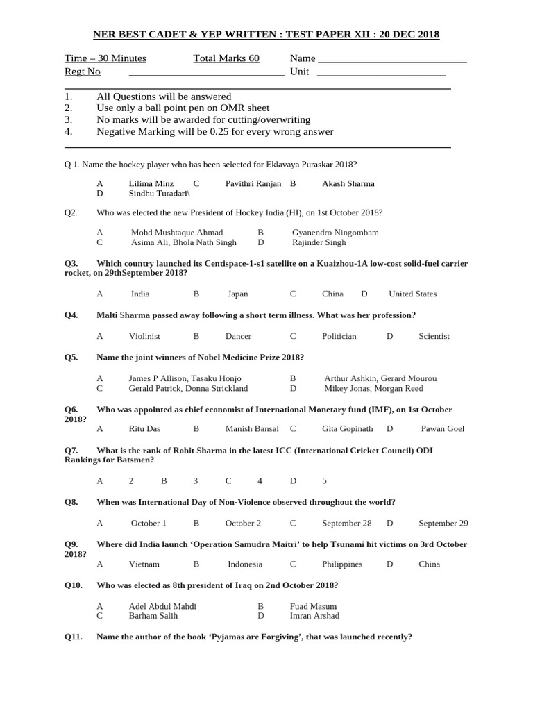 Bc & Yep Test Paper Xii Ner | PDF | Spacecraft | Nasa