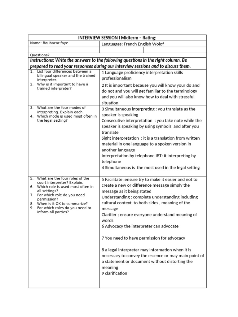 Legal Individual Session I - Interview - Midterm | PDF | Language Interpretation | Translations