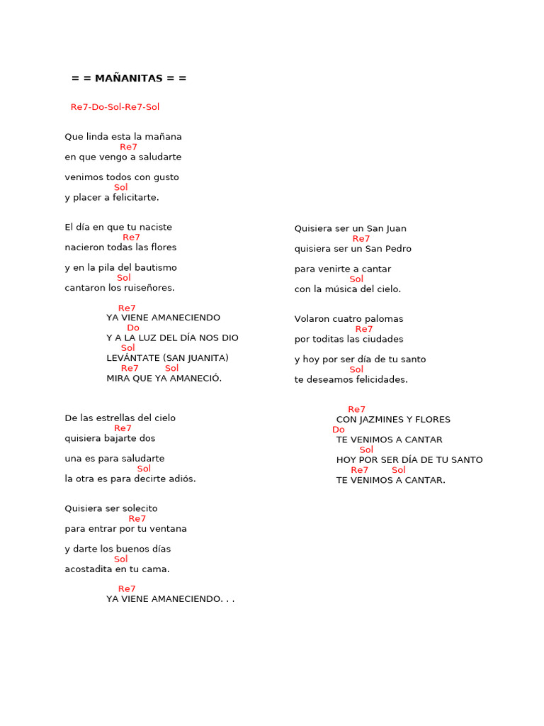 Mañanitas Acordes | PDF