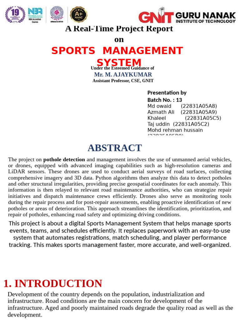 Sports Management System | PDF | Unmanned Aerial Vehicle | Road