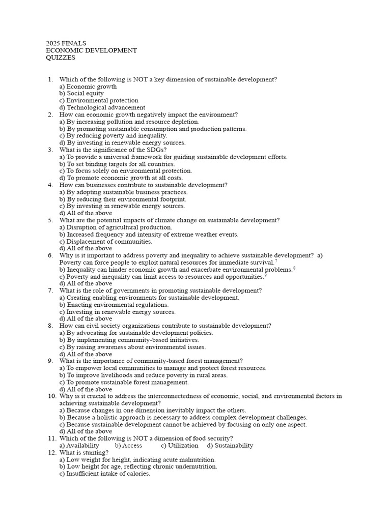 2025 Finals Quizzes Economic Development | PDF | Sustainability ...