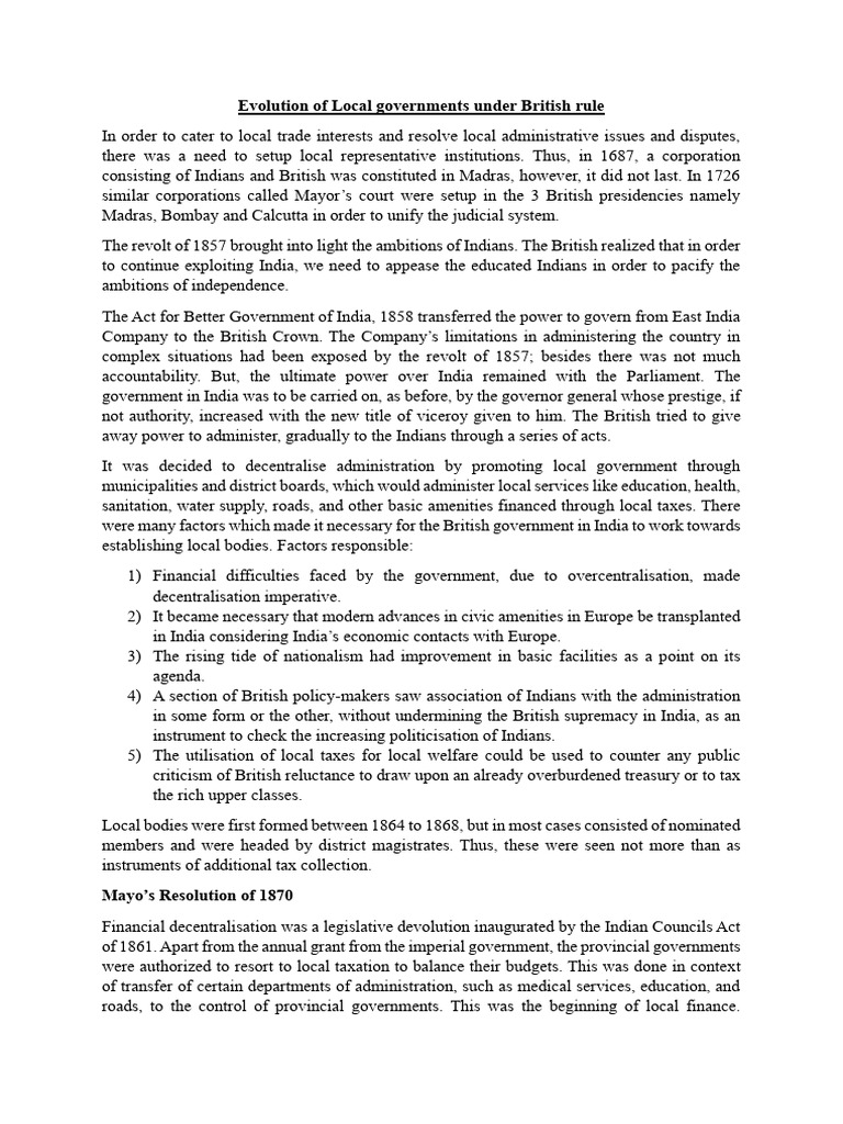 Evolution of Local Governance in India | PDF | British Raj | Taxes
