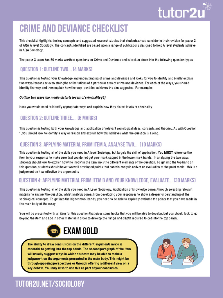 AQA A Level Sociology: Crime Checklist | PDF | Deviance (Sociology ...