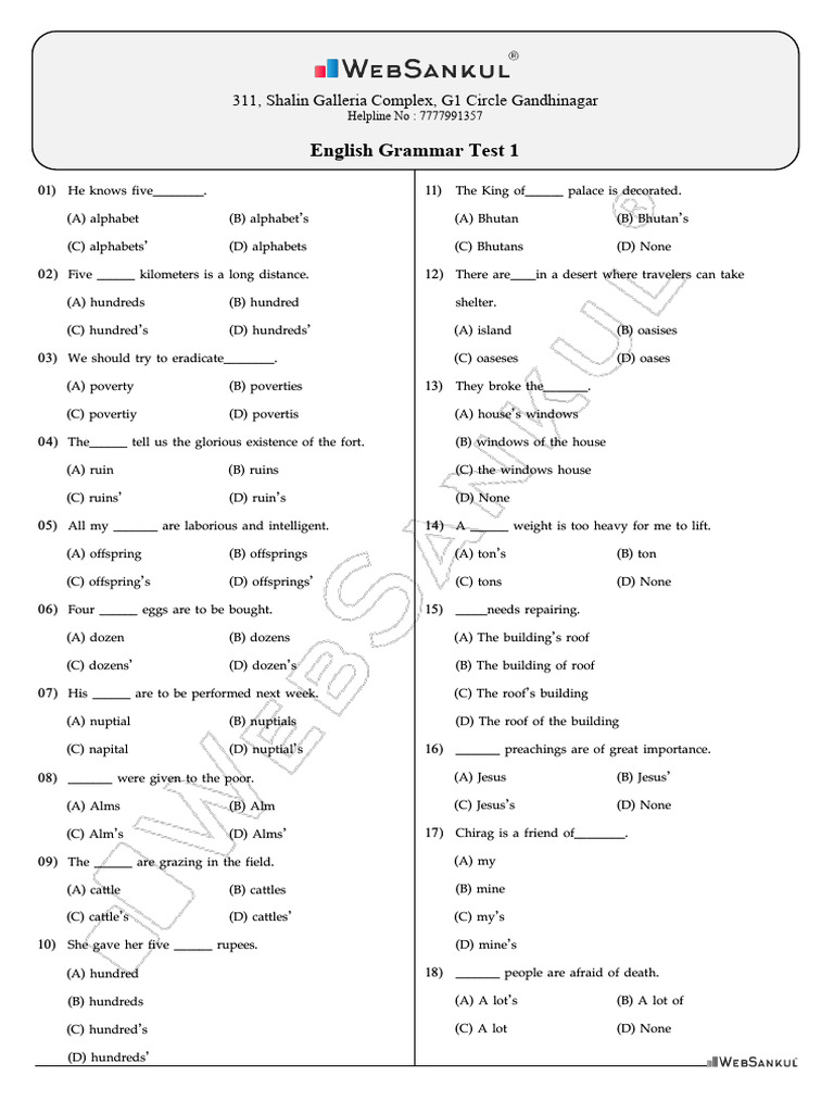 English Grammar Test 1 To 12 by WebSankul | PDF | Mountains | Linguistics