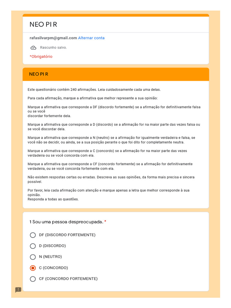 1° Respostas NEO PI R | PDF