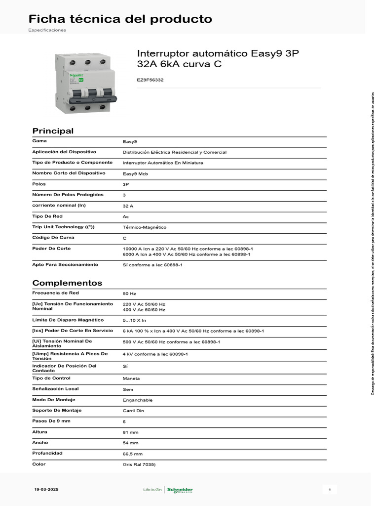 Schneider Electric Protecciones-Easy9 EZ9F56332 | PDF | Residuos | Cambiar