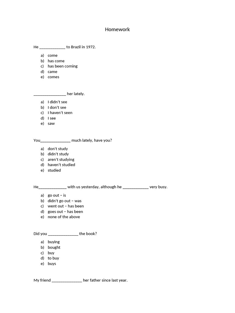 Homework - Present Perfect | PDF