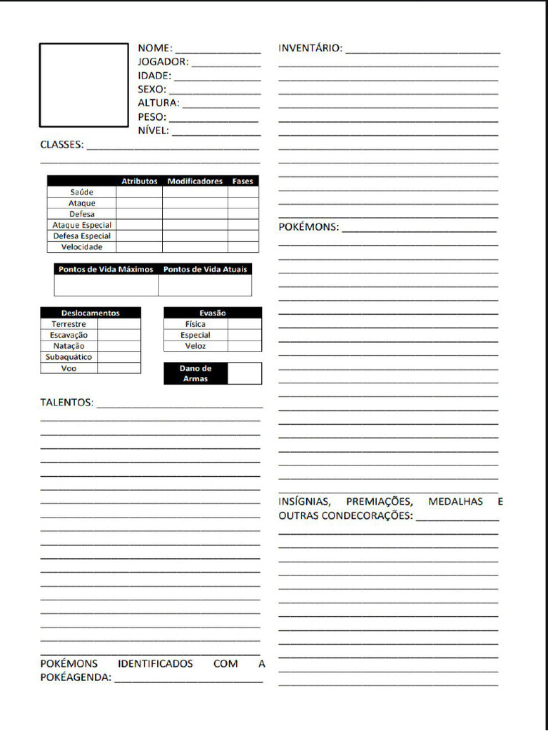 Ficha Preenchivel Pokemon-1 | PDF