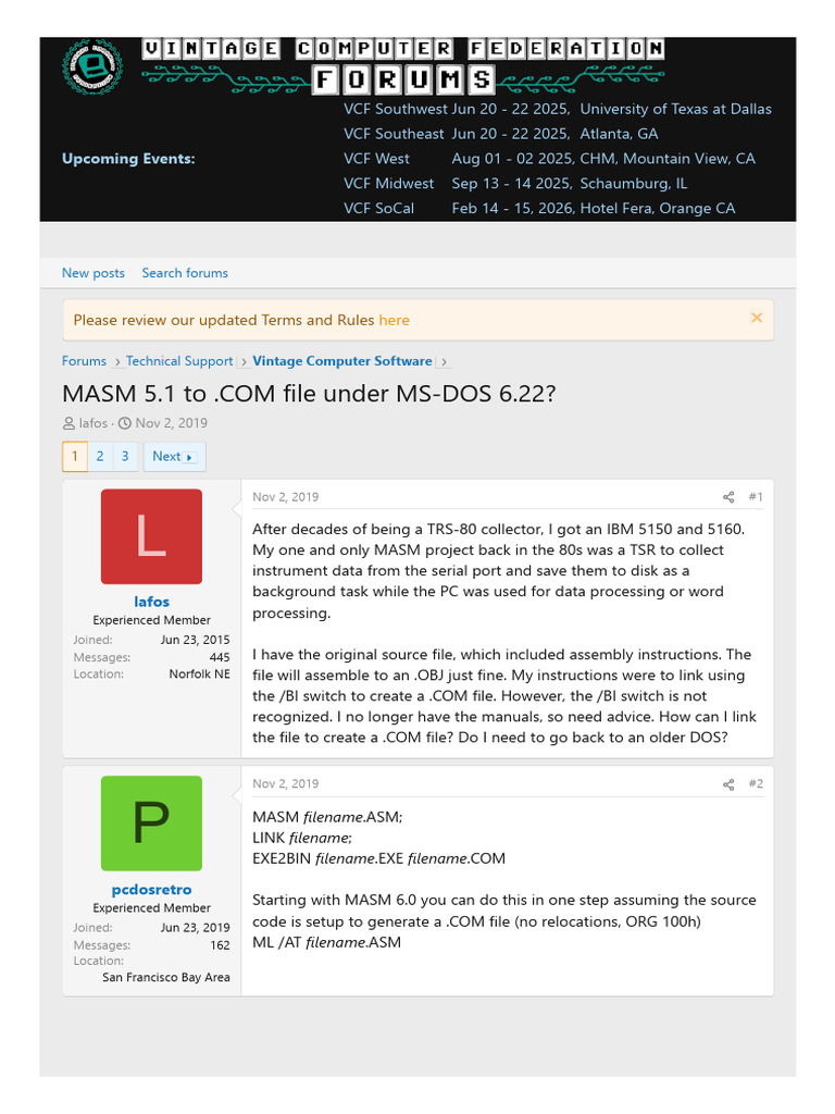 MASM 5.1 To .COM File Under MS-DOS 6.22 - Vintage Computer Federation Forums | PDF | Computer ...