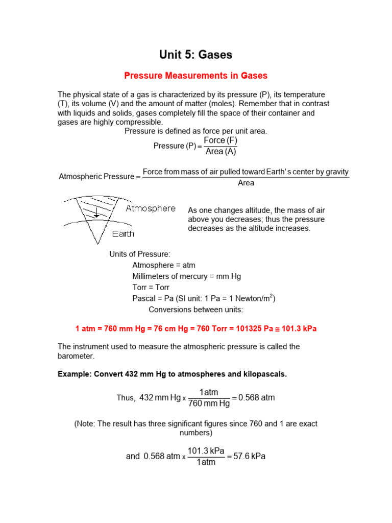 Unit 5 Notes Boyles Charless Gay-Lussacs Combined Ideal and Avogadros ...