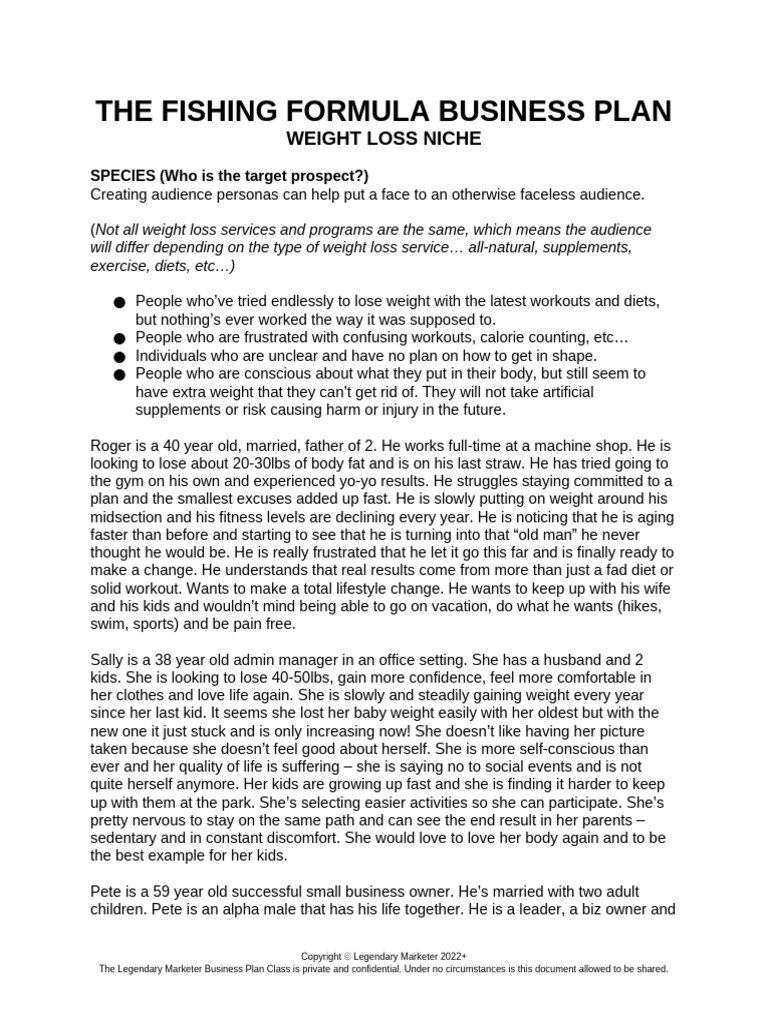 The Fishing Formula - Business Plan Class Examples | PDF | Weight Loss ...