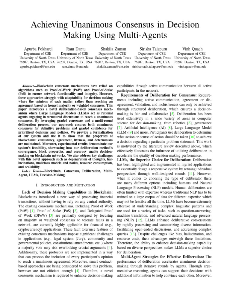 Blockchain For Multi Agent Consensus Pdf Deliberation Consensus Decision Making