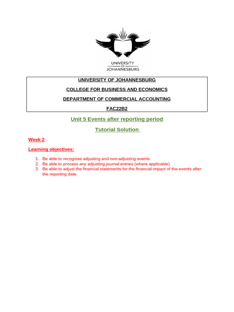 Unit 5 Events After Reporting Period Tutorial Solution Week 2 Final | PDF | Debits And Credits ...