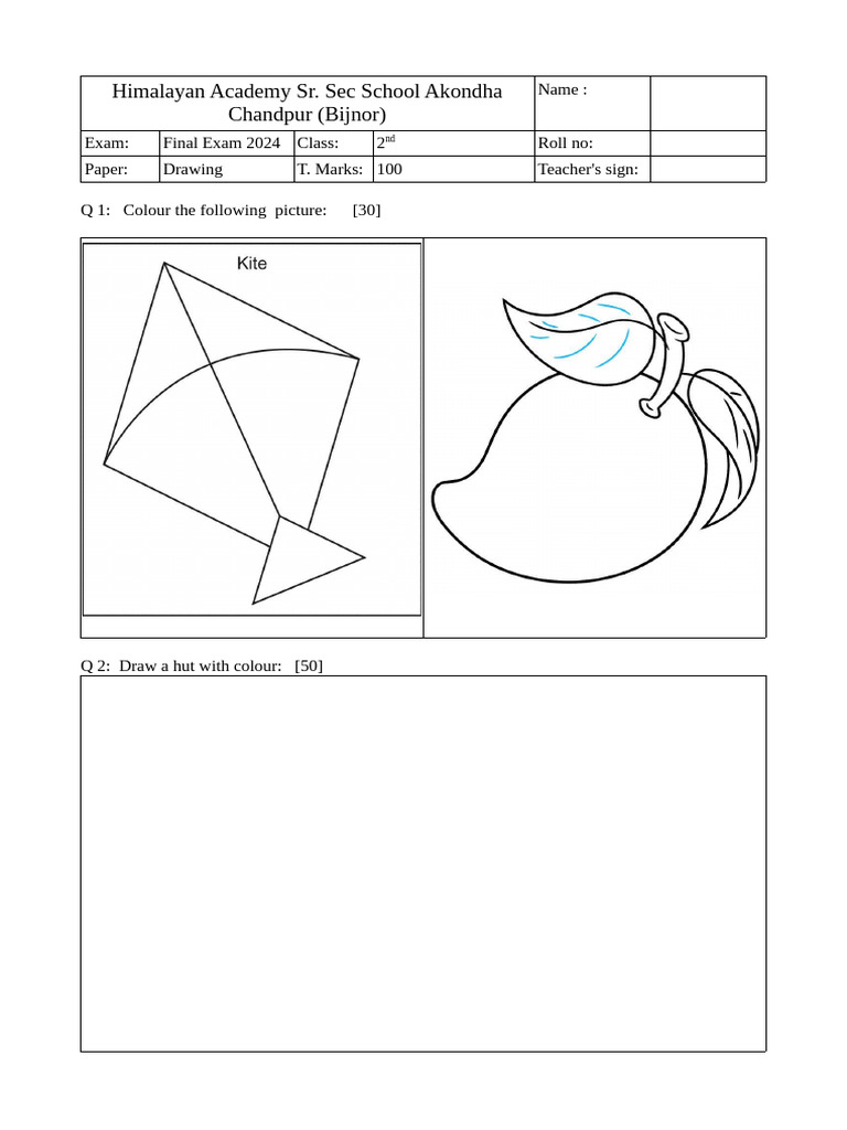 Class 2 Drawing Exam Paper 2024 | PDF
