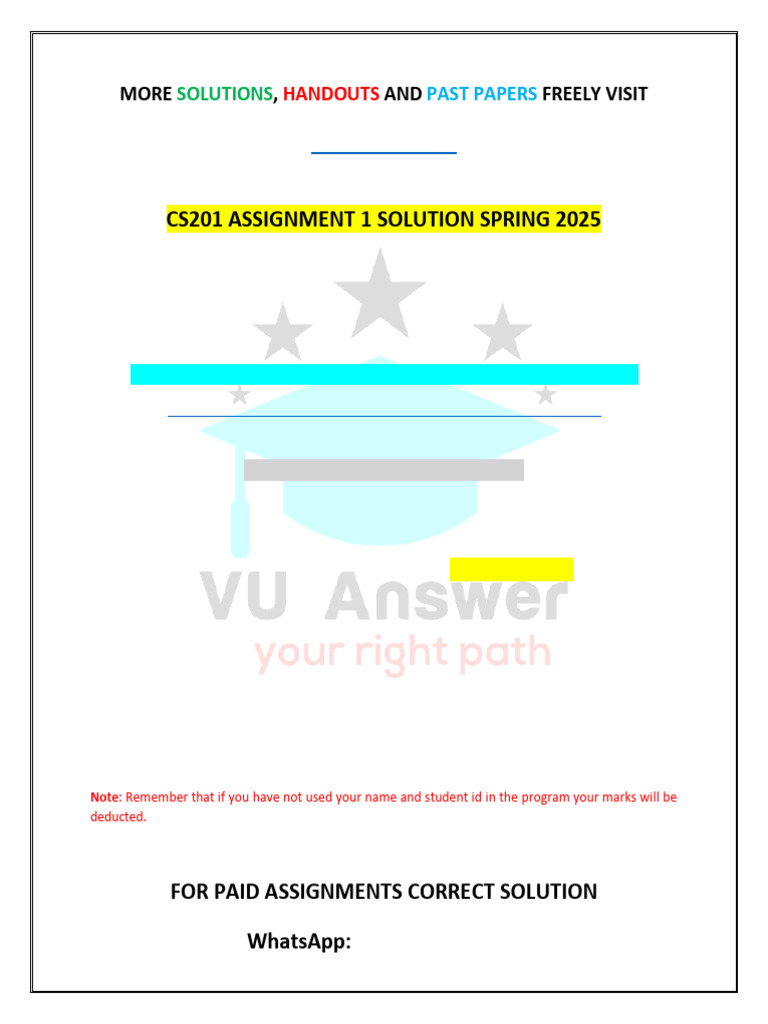 CS201 Assignment 1 Correct Solution Spring 2025 | PDF | Computer Programming | Software Engineering